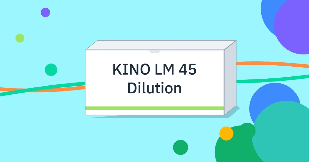 Symbolbild: Packung mit der Aufschrift KINO LM 45 Dilution (PZN 13518750) – Verfügbarkeit und Bezug in Apotheken in Frankfurt am Main