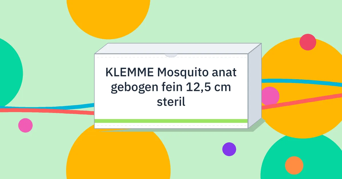 Symbolbild: Packung mit der Aufschrift KLEMME Mosquito anat gebogen fein 12,5 cm steril (PZN 17248690) – Verfügbarkeit und Bezug in Apotheken in Frankfurt am Main