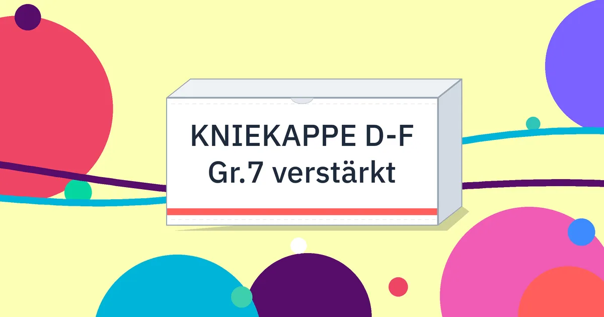 Symbolbild: Packung mit der Aufschrift KNIEKAPPE D-F Gr.7 verstärkt (PZN 02444899) – Verfügbarkeit und Bezug in Apotheken in Frankfurt am Main