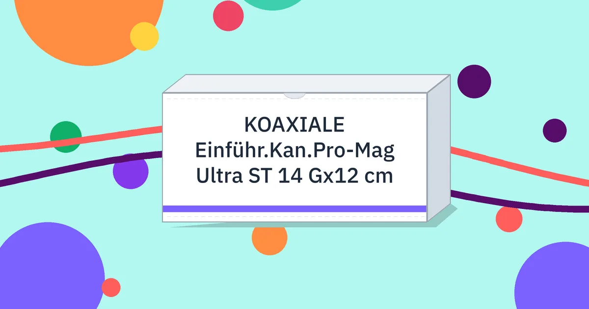 Symbolbild: Packung mit der Aufschrift KOAXIALE Einführ.Kan.Pro-Mag Ultra ST 14 Gx12 cm (PZN 05141248) – Verfügbarkeit und Bezug in Apotheken in Frankfurt am Main