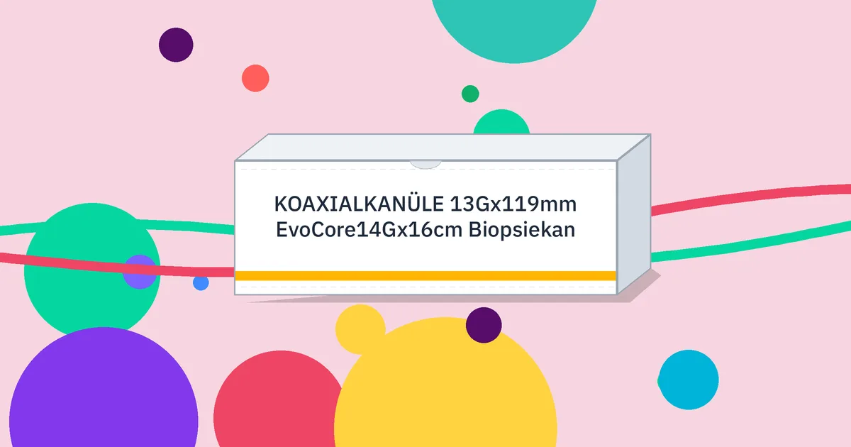Symbolbild: Packung mit der Aufschrift KOAXIALKANÜLE 13Gx119mm EvoCore14Gx16cm Biopsiekan (PZN 11059315) – Verfügbarkeit und Bezug in Apotheken in Frankfurt am Main