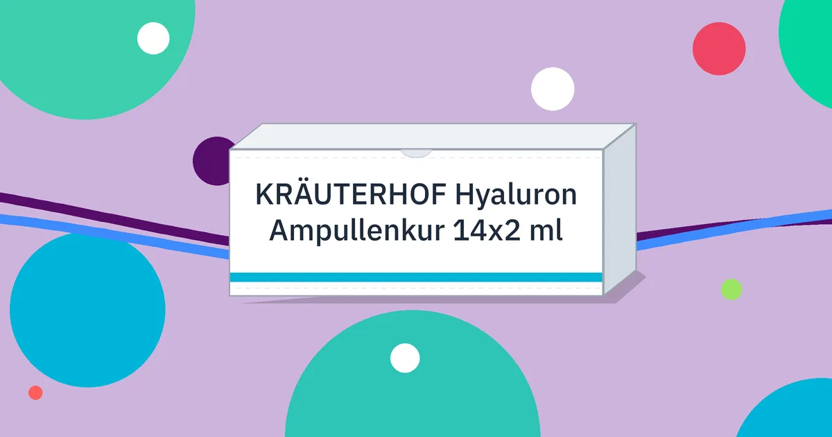 Symbolbild: Packung mit der Aufschrift KRÄUTERHOF Hyaluron Ampullenkur 14x2 ml (PZN 14412634) – Verfügbarkeit und Bezug in Apotheken in Frankfurt am Main