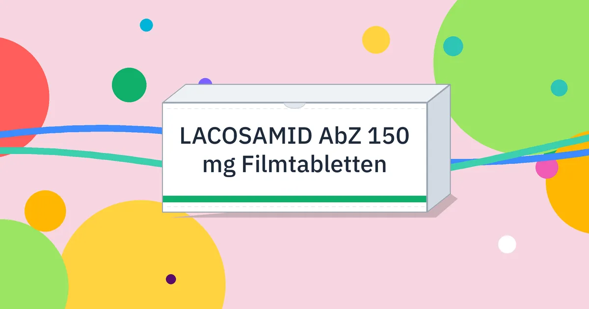 Symbolbild: Packung mit der Aufschrift LACOSAMID AbZ 150 mg Filmtabletten (PZN 14352406) – Verfügbarkeit und Bezug in Apotheken in Frankfurt am Main
