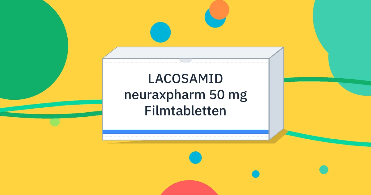 Symbolbild: Packung mit der Aufschrift LACOSAMID neuraxpharm 50 mg Filmtabletten (PZN 18085735) – Verfügbarkeit und Bezug in Apotheken in Frankfurt am Main
