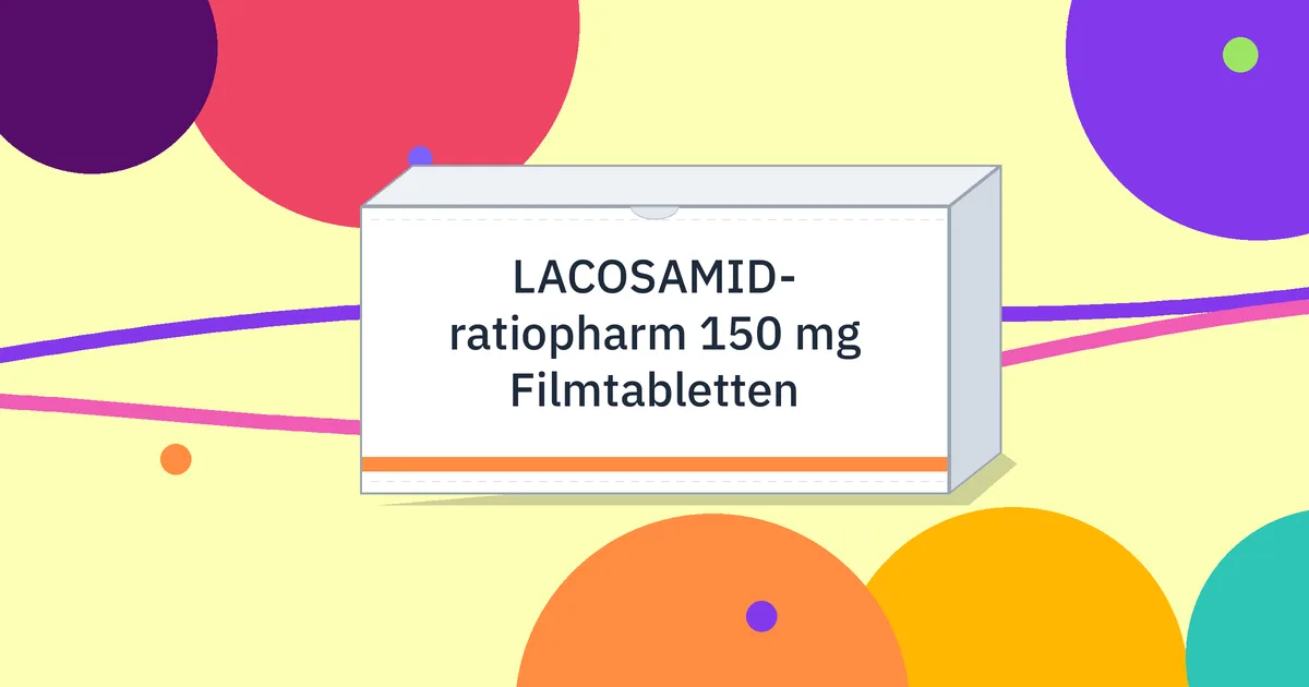 Symbolbild: Packung mit der Aufschrift LACOSAMID-ratiopharm 150 mg Filmtabletten (PZN 14308724) – Verfügbarkeit und Bezug in Apotheken in Frankfurt am Main