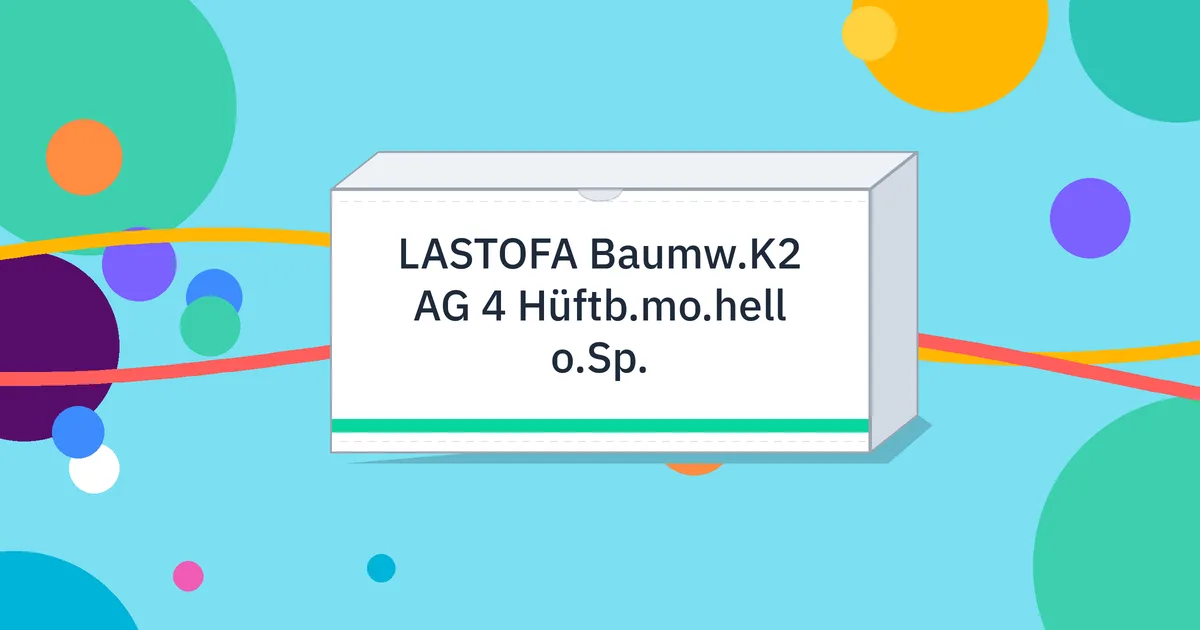 Symbolbild: Packung mit der Aufschrift LASTOFA Baumw.K2 AG 4 Hüftb.mo.hell o.Sp. (PZN 01949893) – Verfügbarkeit und Bezug in Apotheken in Frankfurt am Main