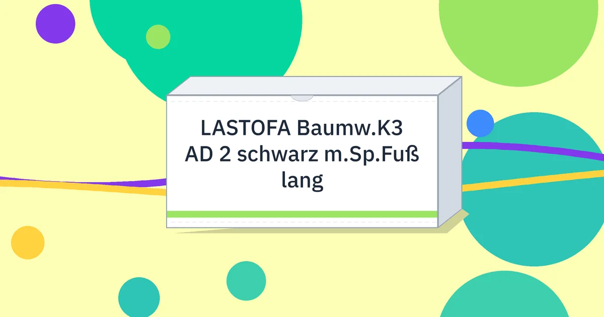 Symbolbild: Packung mit der Aufschrift LASTOFA Baumw.K3 AD 2 schwarz m.Sp.Fuß lang (PZN 01952286) – Verfügbarkeit und Bezug in Apotheken in Frankfurt am Main
