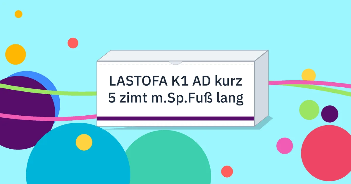 Symbolbild: Packung mit der Aufschrift LASTOFA K1 AD kurz 5 zimt m.Sp.Fuß lang (PZN 13787757) – Verfügbarkeit und Bezug in Apotheken in Frankfurt am Main