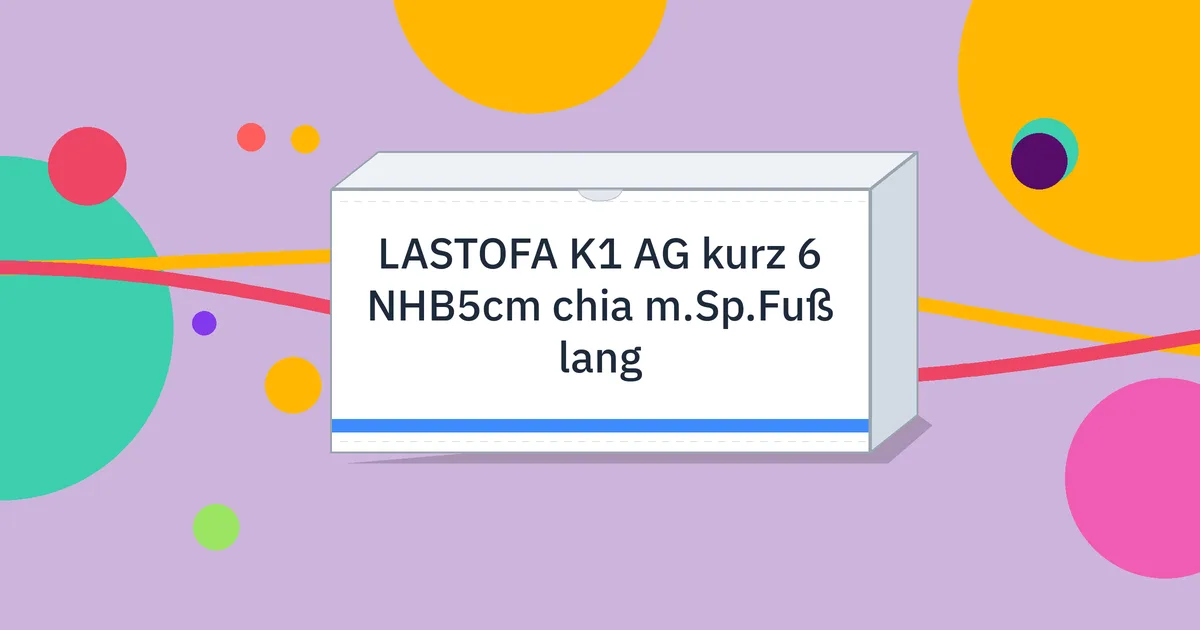 Symbolbild: Packung mit der Aufschrift LASTOFA K1 AG kurz 6 NHB5cm chia m.Sp.Fuß lang (PZN 13793976) – Verfügbarkeit und Bezug in Apotheken in Frankfurt am Main