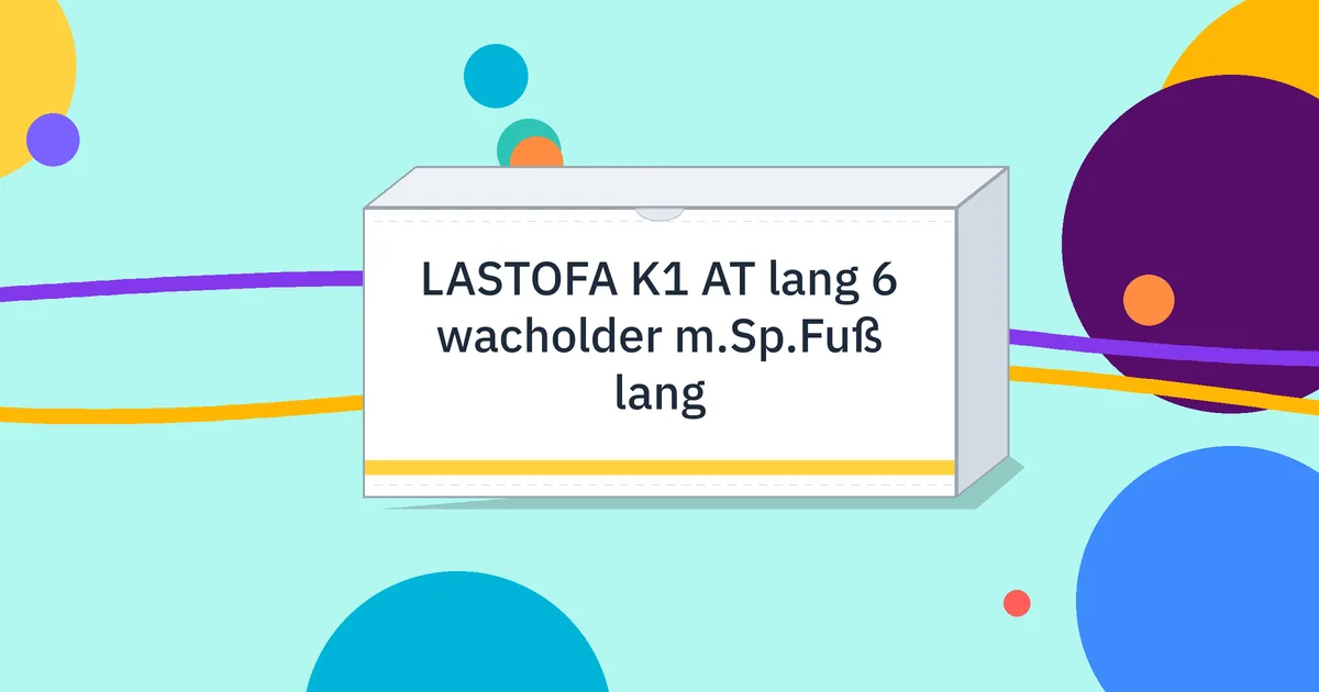 Symbolbild: Packung mit der Aufschrift LASTOFA K1 AT lang 6 wacholder m.Sp.Fuß lang (PZN 13796986) – Verfügbarkeit und Bezug in Apotheken in Frankfurt am Main