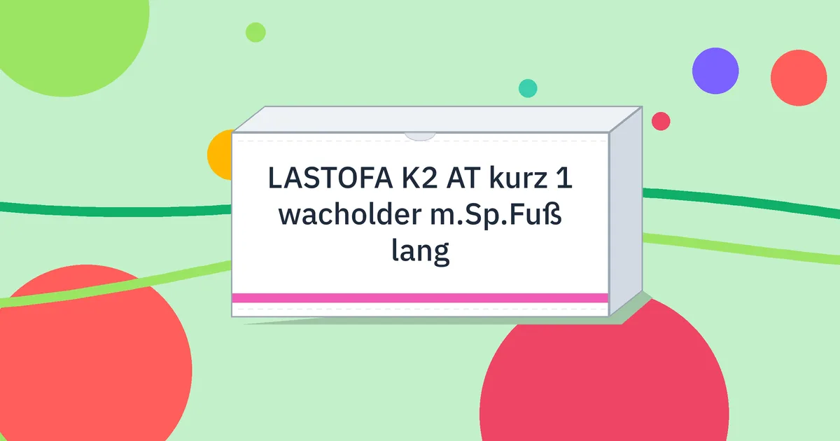 Symbolbild: Packung mit der Aufschrift LASTOFA K2 AT kurz 1 wacholder m.Sp.Fuß lang (PZN 13808324) – Verfügbarkeit und Bezug in Apotheken in Frankfurt am Main