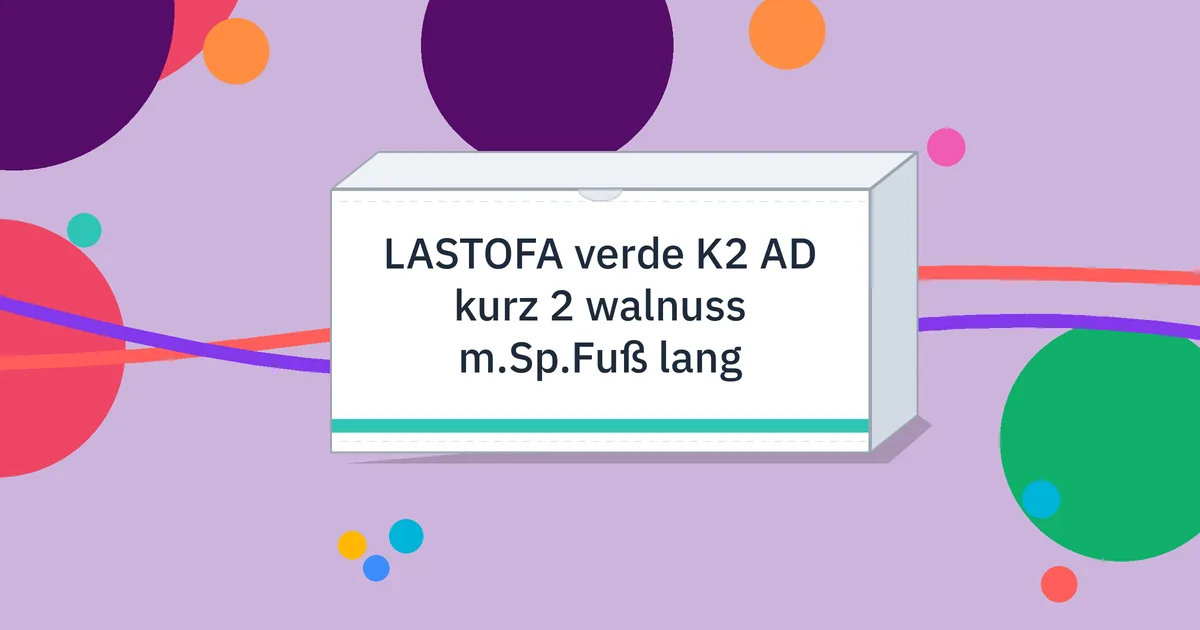 Symbolbild: Packung mit der Aufschrift LASTOFA verde K2 AD kurz 2 walnuss m.Sp.Fuß lang (PZN 16729051) – Verfügbarkeit und Bezug in Apotheken in Frankfurt am Main