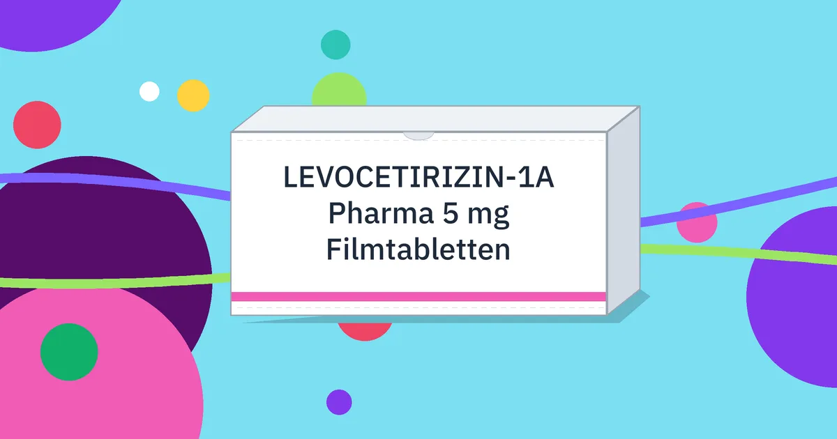 Symbolbild: Packung mit der Aufschrift LEVOCETIRIZIN-1A Pharma 5 mg Filmtabletten (PZN 14243953) – Verfügbarkeit und Bezug in Apotheken in Frankfurt am Main