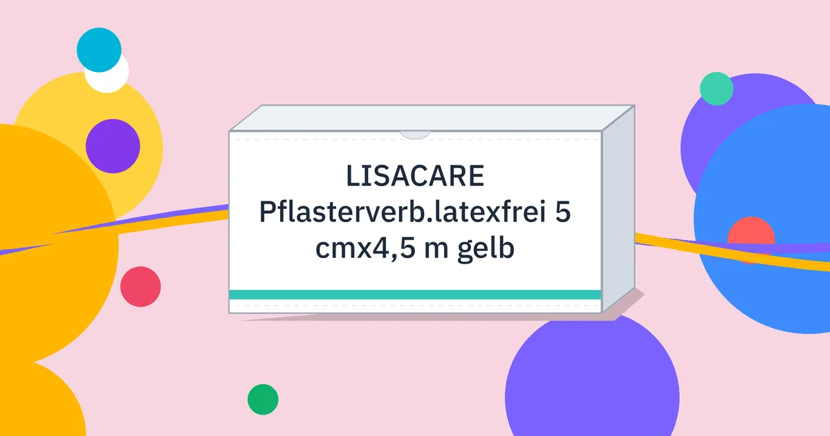 Symbolbild: Packung mit der Aufschrift LISACARE Pflasterverb.latexfrei 5 cmx4,5 m gelb (PZN 18324826) – Verfügbarkeit und Bezug in Apotheken in Frankfurt am Main