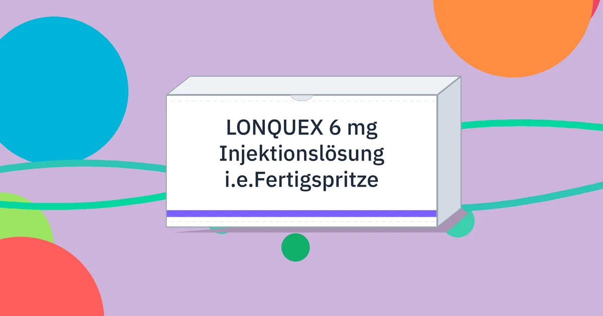 Symbolbild: Packung mit der Aufschrift LONQUEX 6 mg Injektionslösung i.e.Fertigspritze (PZN 13475940) – Verfügbarkeit und Bezug in Apotheken in Frankfurt am Main