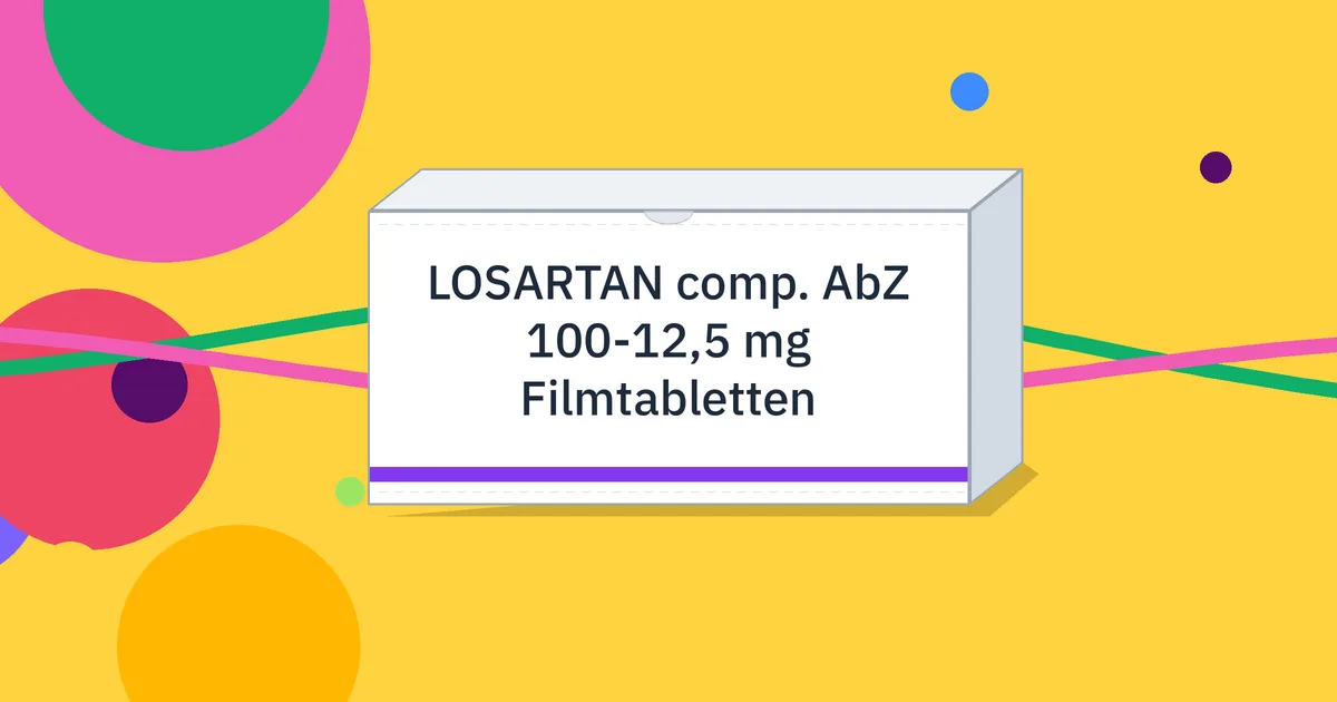 Symbolbild: Packung mit der Aufschrift LOSARTAN comp. AbZ 100-12,5 mg Filmtabletten (PZN 03456019) – Verfügbarkeit und Bezug in Apotheken in Frankfurt am Main