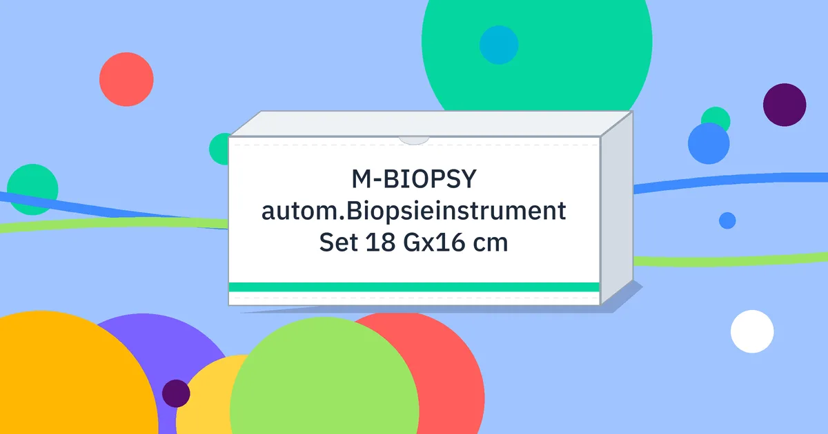 Symbolbild: Packung mit der Aufschrift M-BIOPSY autom.Biopsieinstrument Set 18 Gx16 cm (PZN 20334476) – Verfügbarkeit und Bezug in Apotheken in Frankfurt am Main