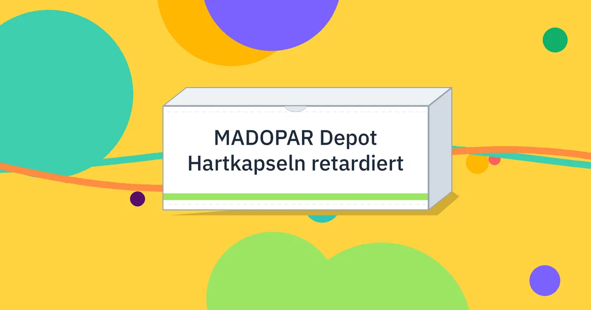 Symbolbild: Packung mit der Aufschrift MADOPAR Depot Hartkapseln retardiert (PZN 01351612) – Verfügbarkeit und Bezug in Apotheken in Frankfurt am Main