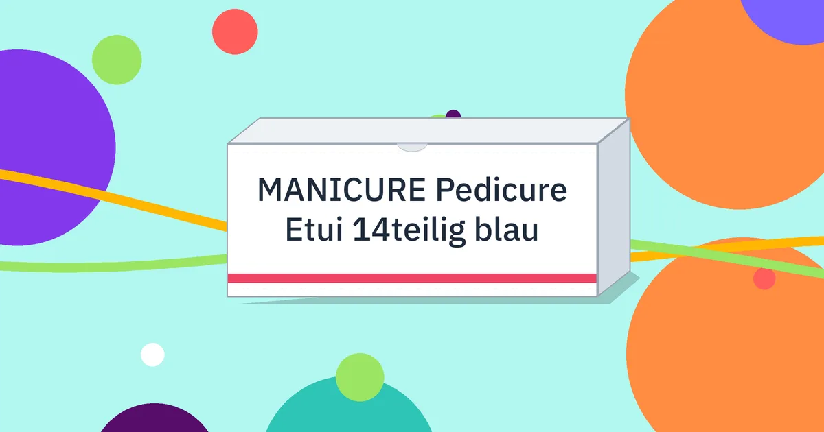 Symbolbild: Packung mit der Aufschrift MANICURE Pedicure Etui 14teilig blau (PZN 20015966) – Verfügbarkeit und Bezug in Apotheken in Frankfurt am Main