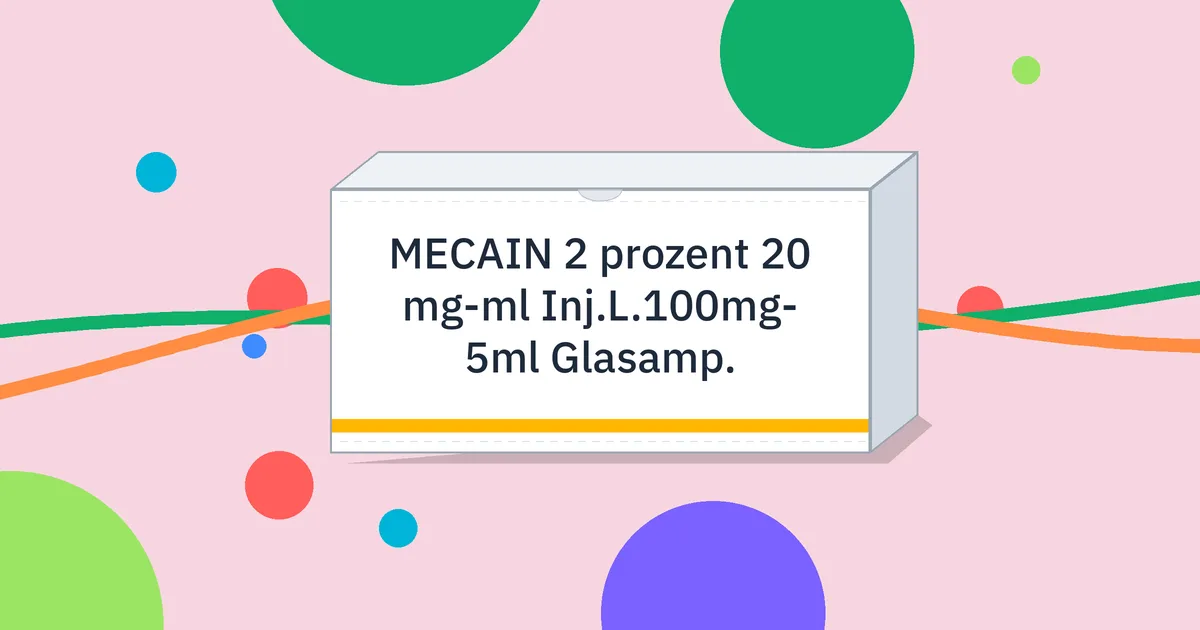 Symbolbild: Packung mit der Aufschrift MECAIN 2 prozent 20 mg-ml Inj.L.100mg-5ml Glasamp. (PZN 11055866) – Verfügbarkeit und Bezug in Apotheken in Frankfurt am Main