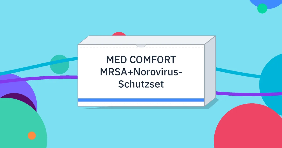 Symbolbild: Packung mit der Aufschrift MED COMFORT MRSA+Norovirus-Schutzset (PZN 12435507) – Verfügbarkeit und Bezug in Apotheken in Frankfurt am Main