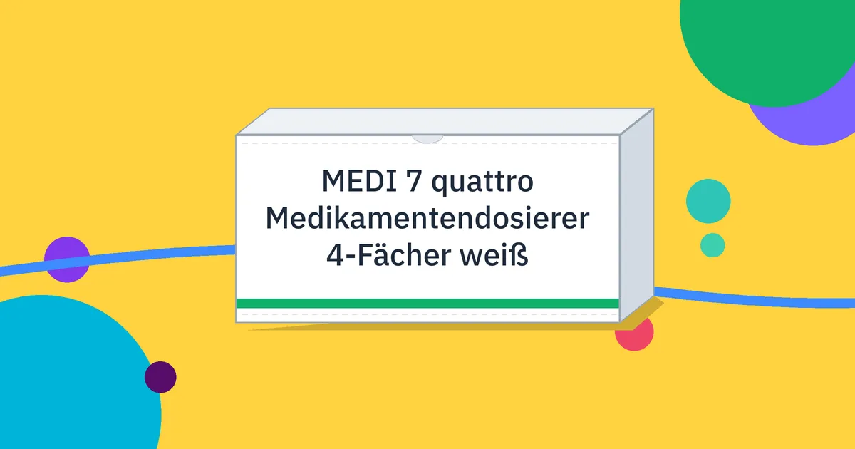 Symbolbild: Packung mit der Aufschrift MEDI 7 quattro Medikamentendosierer 4-Fächer weiß (PZN 10113231) – Verfügbarkeit und Bezug in Apotheken in Frankfurt am Main