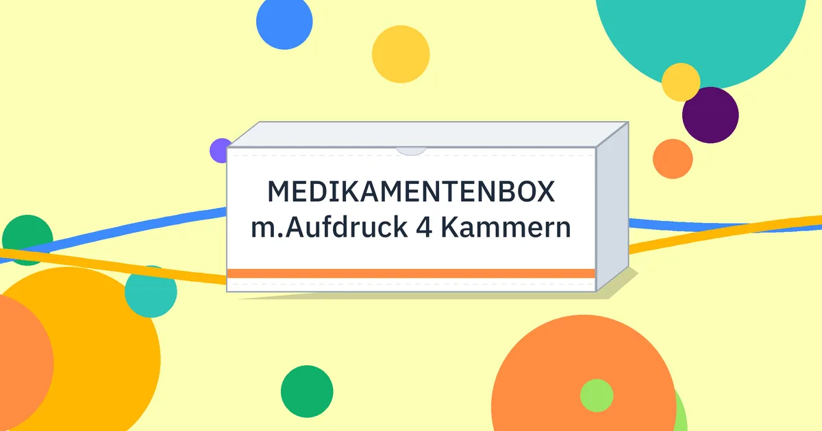 Symbolbild: Packung mit der Aufschrift MEDIKAMENTENBOX m.Aufdruck 4 Kammern (PZN 05959859) – Verfügbarkeit und Bezug in Apotheken in Frankfurt am Main