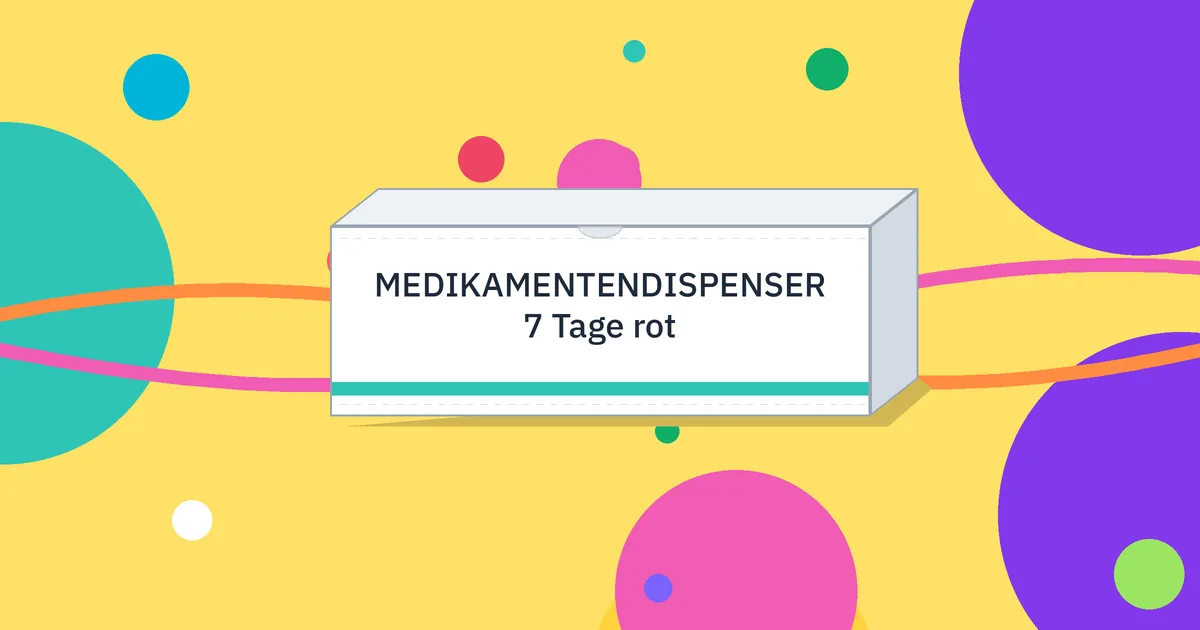 Symbolbild: Packung mit der Aufschrift MEDIKAMENTENDISPENSER 7 Tage rot (PZN 10074548) – Verfügbarkeit und Bezug in Apotheken in Frankfurt am Main