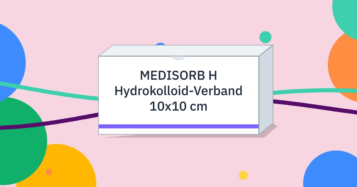 Symbolbild: Packung mit der Aufschrift MEDISORB H Hydrokolloid-Verband 10x10 cm (PZN 16327447) – Verfügbarkeit und Bezug in Apotheken in Frankfurt am Main