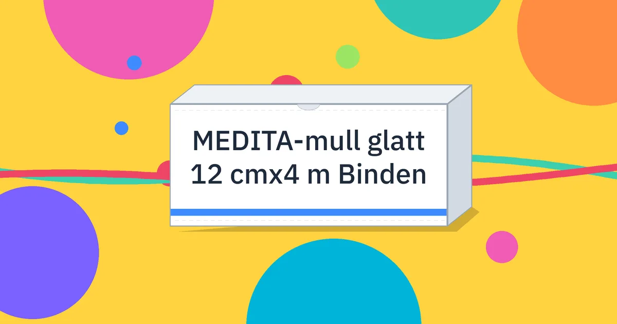 Symbolbild: Packung mit der Aufschrift MEDITA-mull glatt 12 cmx4 m Binden (PZN 19451900) – Verfügbarkeit und Bezug in Apotheken in Frankfurt am Main