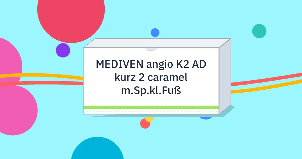 Symbolbild: Packung mit der Aufschrift MEDIVEN angio K2 AD kurz 2 caramel m.Sp.kl.Fuß (PZN 17210931) – Verfügbarkeit und Bezug in Apotheken in Frankfurt am Main
