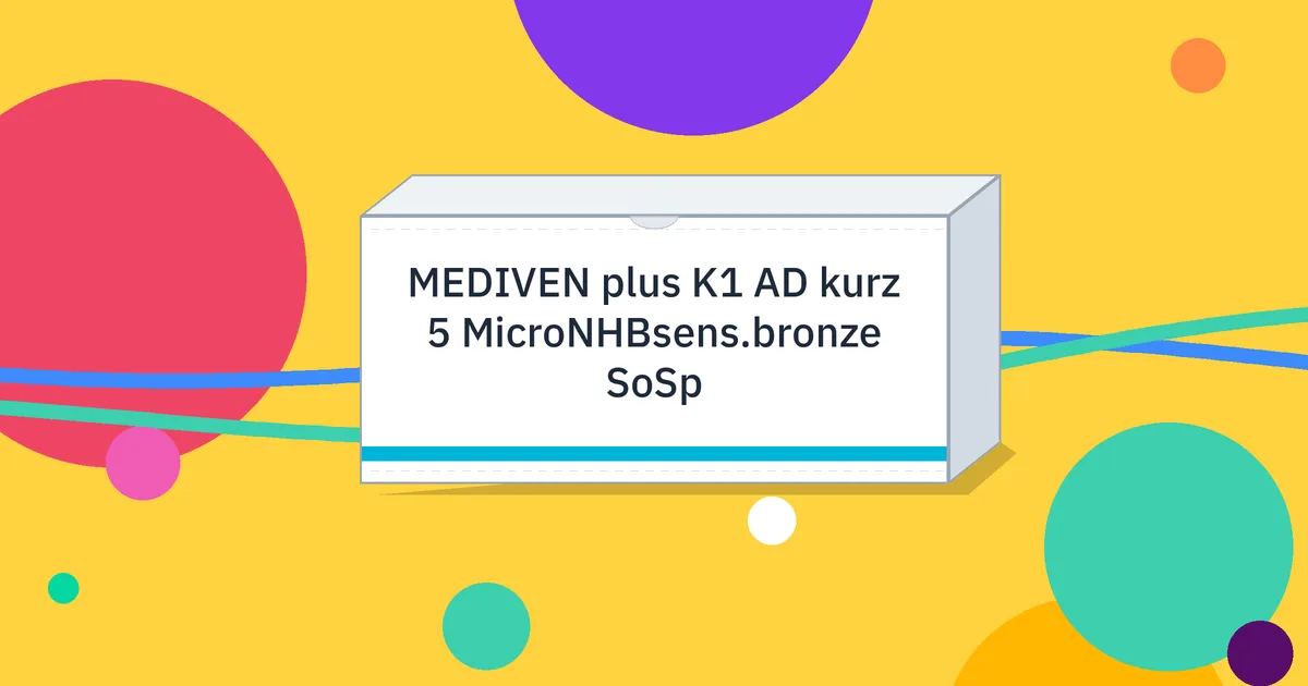 Symbolbild: Packung mit der Aufschrift MEDIVEN plus K1 AD kurz 5 MicroNHBsens.bronze SoSp (PZN 15907220) – Verfügbarkeit und Bezug in Apotheken in Frankfurt am Main