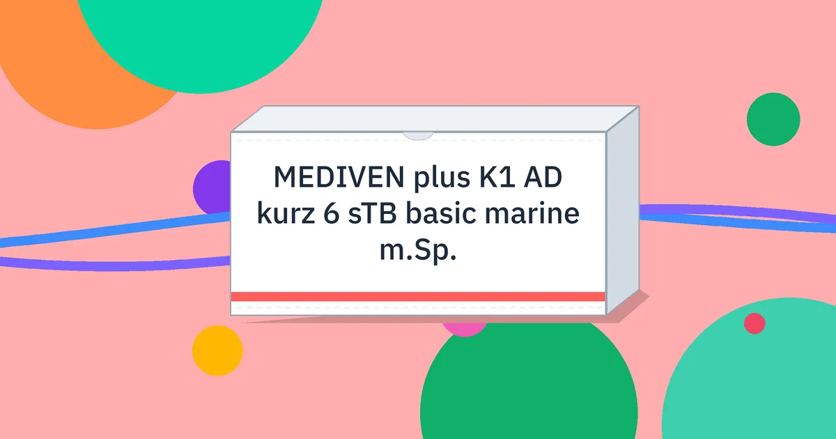 Symbolbild: Packung mit der Aufschrift MEDIVEN plus K1 AD kurz 6 sTB basic marine m.Sp. (PZN 15046232) – Verfügbarkeit und Bezug in Apotheken in Frankfurt am Main