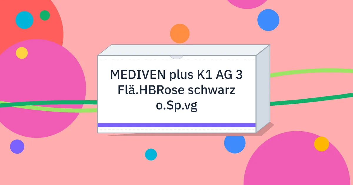 Symbolbild: Packung mit der Aufschrift MEDIVEN plus K1 AG 3 Flä.HBRose schwarz o.Sp.vg (PZN 15913060) – Verfügbarkeit und Bezug in Apotheken in Frankfurt am Main