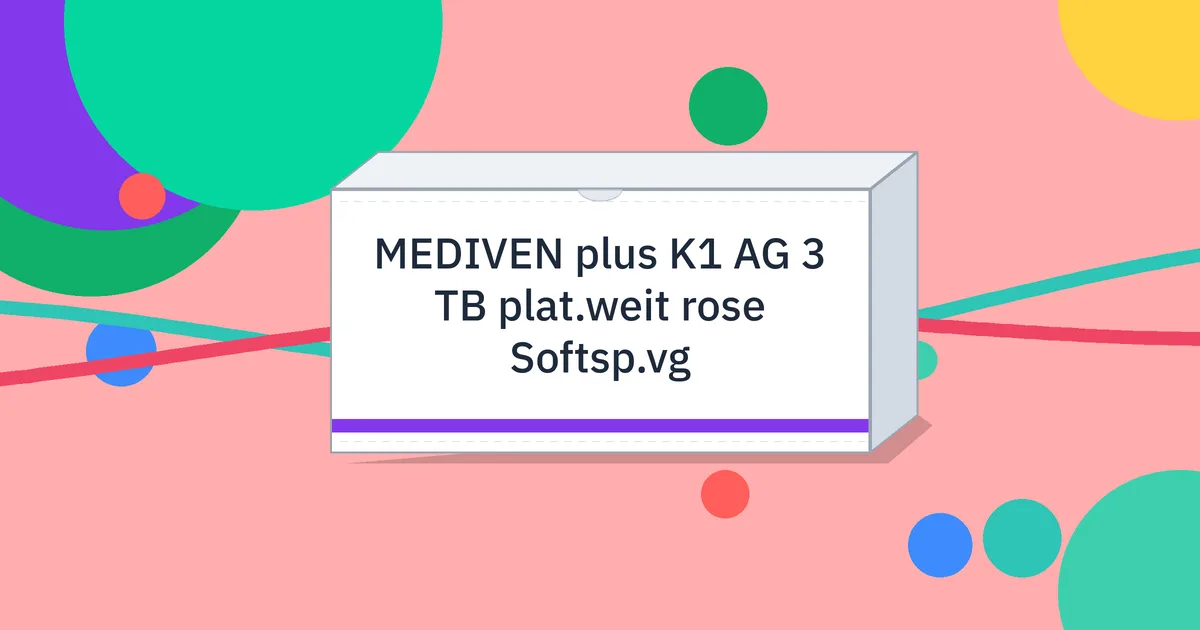 Symbolbild: Packung mit der Aufschrift MEDIVEN plus K1 AG 3 TB plat.weit rose Softsp.vg (PZN 15061467) – Verfügbarkeit und Bezug in Apotheken in Frankfurt am Main