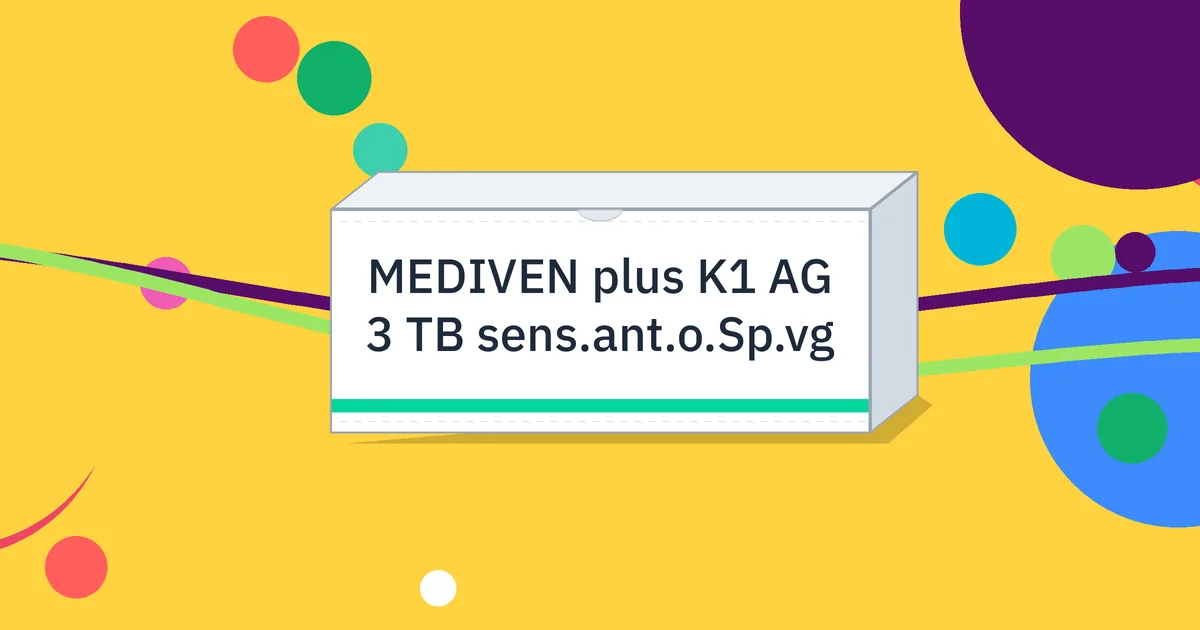 Symbolbild: Packung mit der Aufschrift MEDIVEN plus K1 AG 3 TB sens.ant.o.Sp.vg (PZN 15063549) – Verfügbarkeit und Bezug in Apotheken in Frankfurt am Main