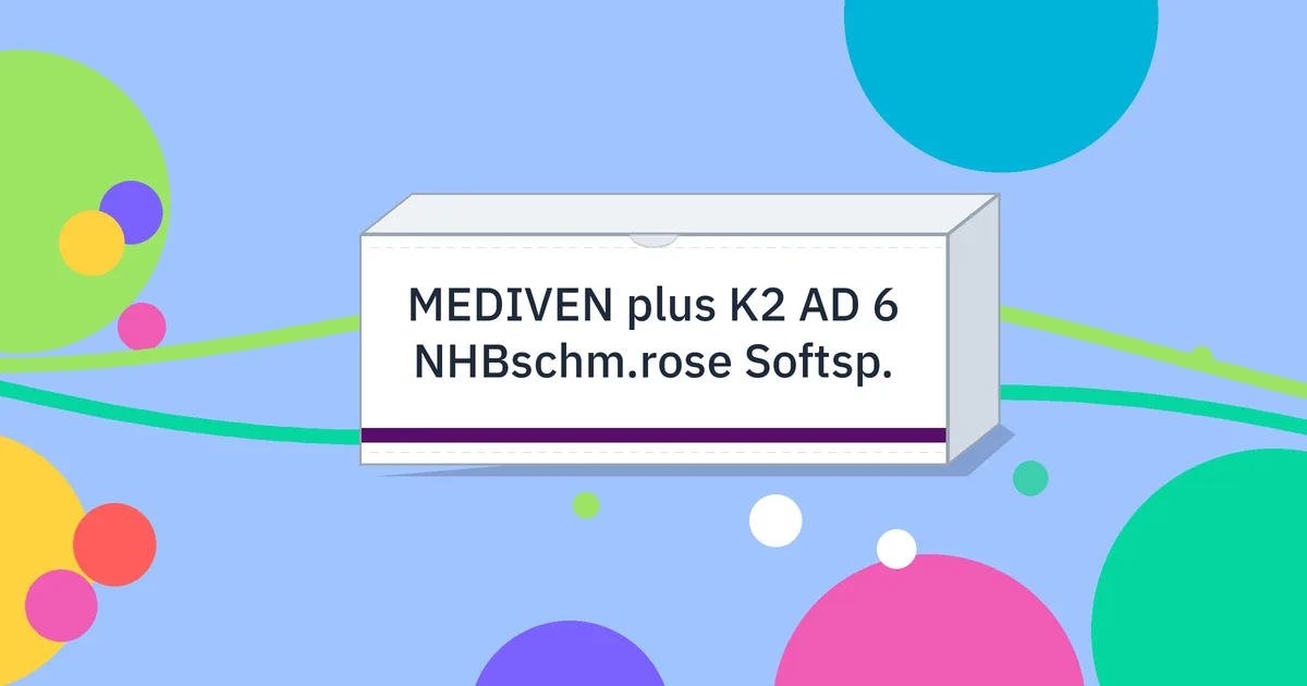 Symbolbild: Packung mit der Aufschrift MEDIVEN plus K2 AD 6 NHBschm.rose Softsp. (PZN 15938456) – Verfügbarkeit und Bezug in Apotheken in Frankfurt am Main