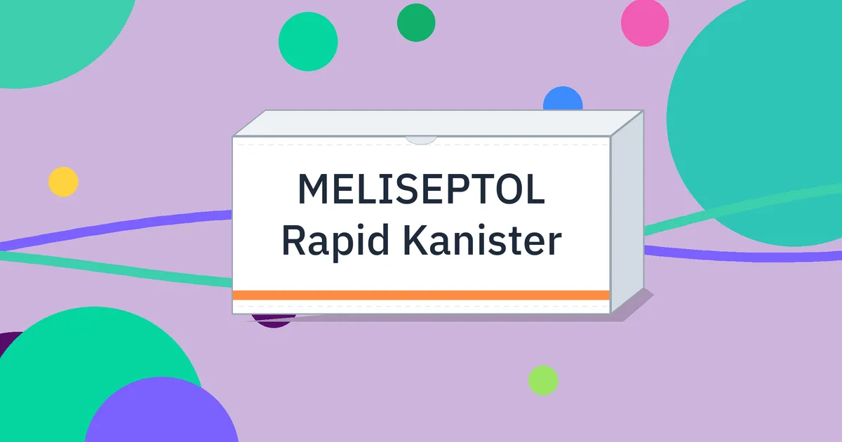 Symbolbild: Packung mit der Aufschrift MELISEPTOL Rapid Kanister (PZN 01264600) – Verfügbarkeit und Bezug in Apotheken in Frankfurt am Main