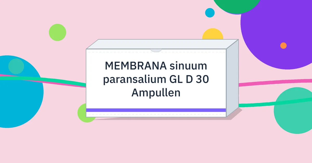 Symbolbild: Packung mit der Aufschrift MEMBRANA sinuum paransalium GL D 30 Ampullen (PZN 03355991) – Verfügbarkeit und Bezug in Apotheken in Frankfurt am Main