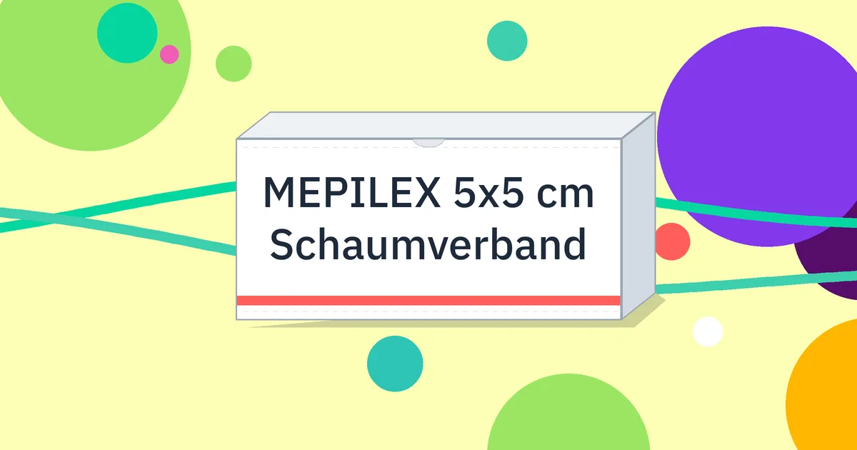 Symbolbild: Packung mit der Aufschrift MEPILEX 5x5 cm Schaumverband (PZN 17417023) – Verfügbarkeit und Bezug in Apotheken in Frankfurt am Main