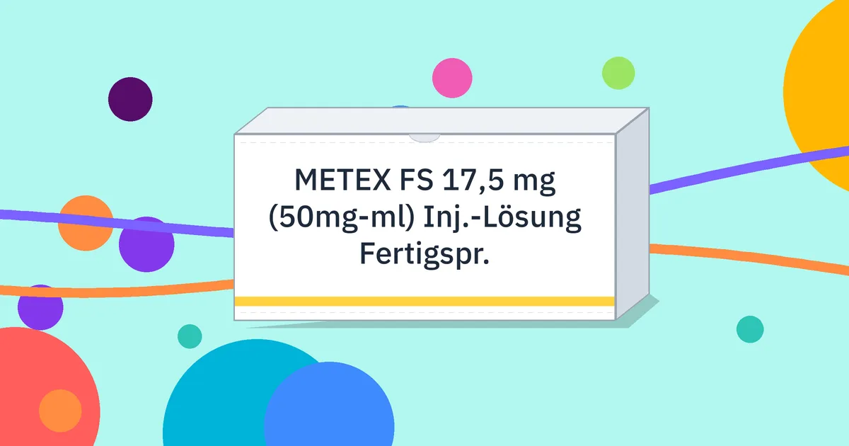 Symbolbild: Packung mit der Aufschrift METEX FS 17,5 mg (50mg-ml) Inj.-Lösung Fertigspr. (PZN 18734837) – Verfügbarkeit und Bezug in Apotheken in Frankfurt am Main