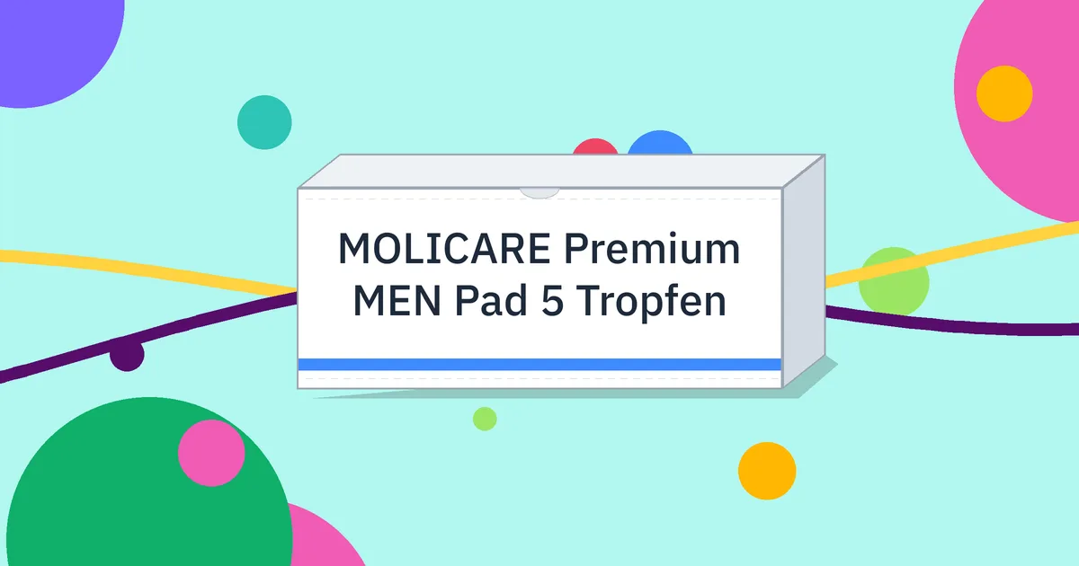 Symbolbild: Packung mit der Aufschrift MOLICARE Premium MEN Pad 5 Tropfen (PZN 15424958) – Verfügbarkeit und Bezug in Apotheken in Frankfurt am Main