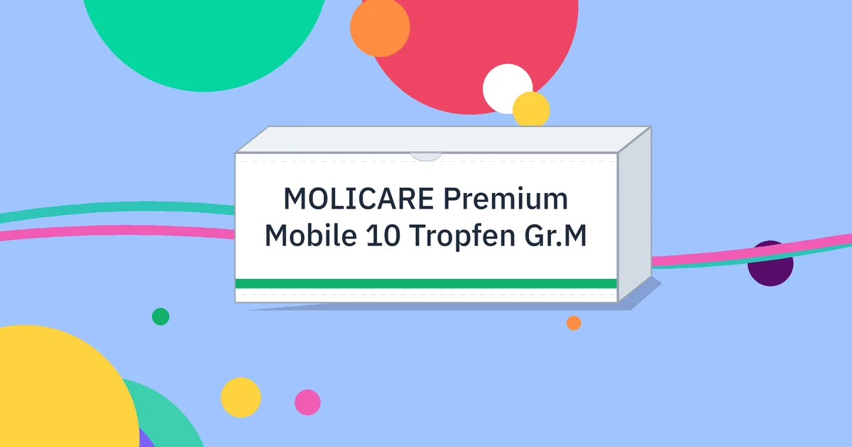 Symbolbild: Packung mit der Aufschrift MOLICARE Premium Mobile 10 Tropfen Gr.M (PZN 14442693) – Verfügbarkeit und Bezug in Apotheken in Frankfurt am Main