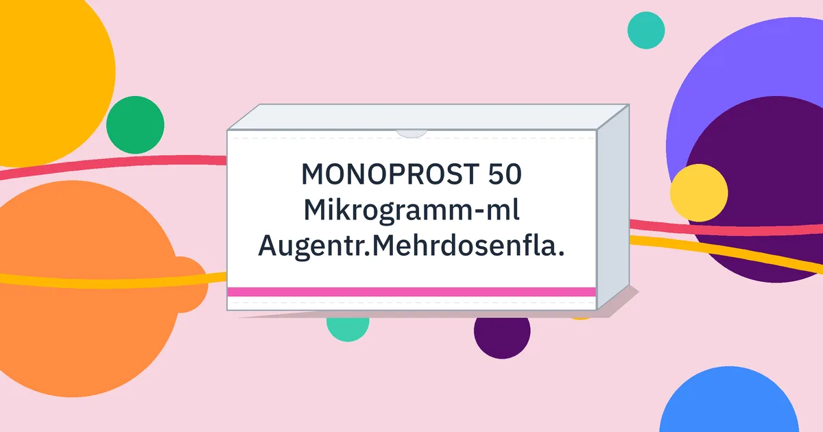 Symbolbild: Packung mit der Aufschrift MONOPROST 50 Mikrogramm-ml Augentr.Mehrdosenfla. (PZN 16585327) – Verfügbarkeit und Bezug in Apotheken in Frankfurt am Main