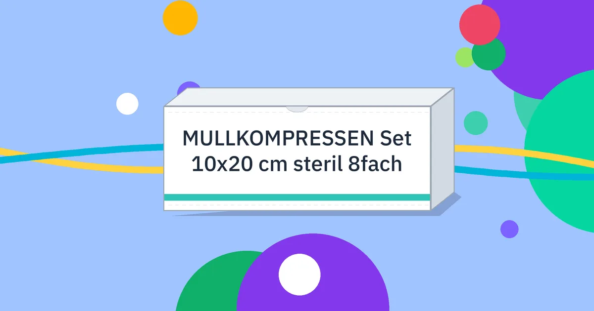 Symbolbild: Packung mit der Aufschrift MULLKOMPRESSEN Set 10x20 cm steril 8fach (PZN 05016419) – Verfügbarkeit und Bezug in Apotheken in Frankfurt am Main