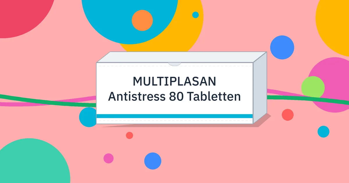 Symbolbild: Packung mit der Aufschrift MULTIPLASAN Antistress 80 Tabletten (PZN 04155515) – Verfügbarkeit und Bezug in Apotheken in Frankfurt am Main