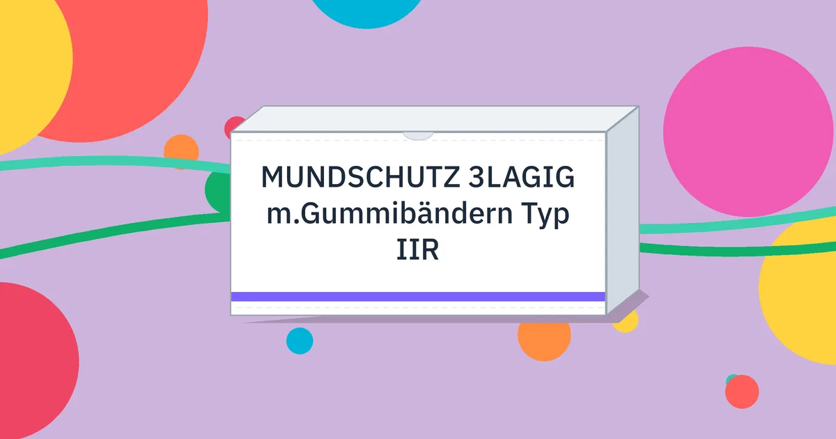 Symbolbild: Packung mit der Aufschrift MUNDSCHUTZ 3LAGIG m.Gummibändern Typ IIR (PZN 16594504) – Verfügbarkeit und Bezug in Apotheken in Frankfurt am Main