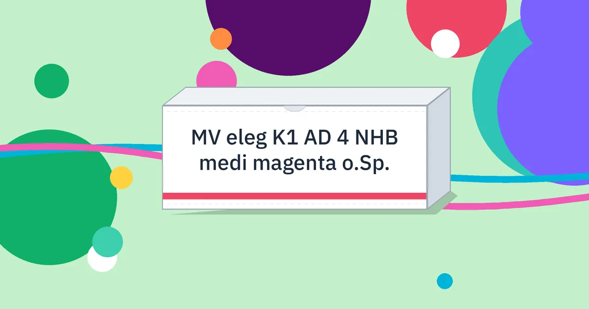 Symbolbild: Packung mit der Aufschrift MV eleg K1 AD 4 NHB medi magenta o.Sp. (PZN 15674709) – Verfügbarkeit und Bezug in Apotheken in Frankfurt am Main