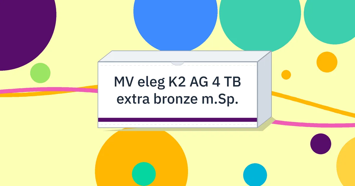 Symbolbild: Packung mit der Aufschrift MV eleg K2 AG 4 TB extra bronze m.Sp. (PZN 14718617) – Verfügbarkeit und Bezug in Apotheken in Frankfurt am Main