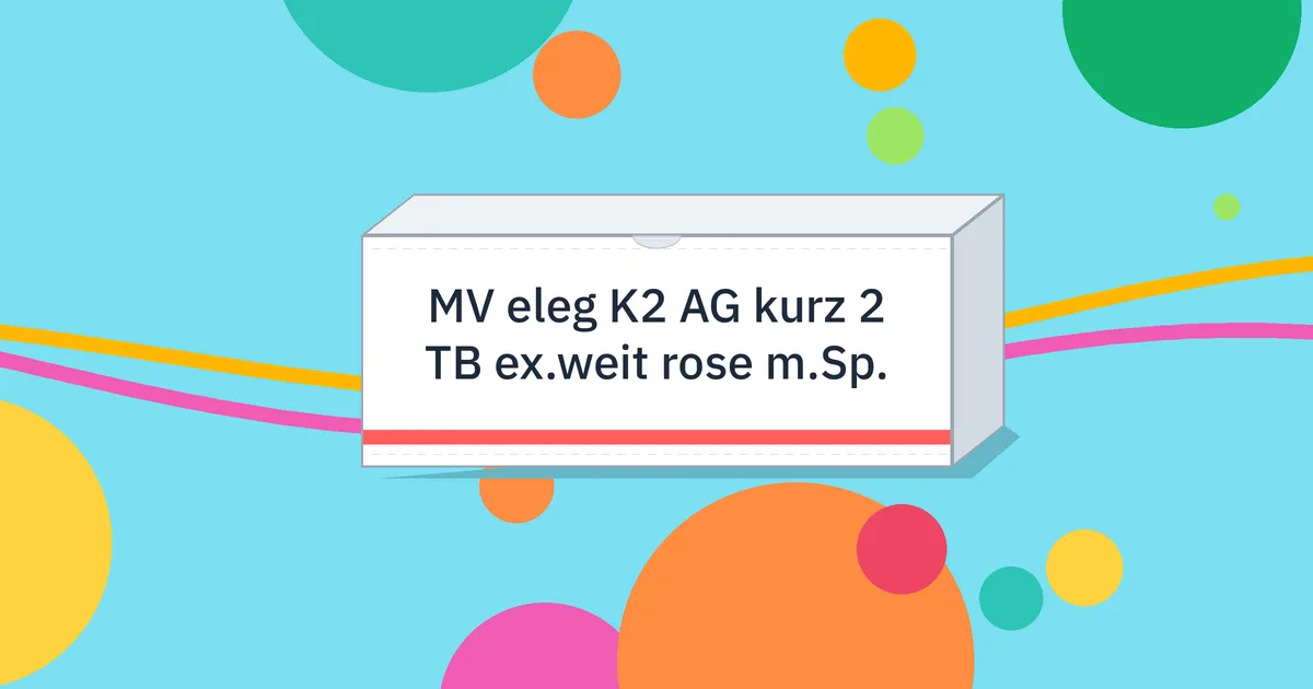 Symbolbild: Packung mit der Aufschrift MV eleg K2 AG kurz 2 TB ex.weit rose m.Sp. (PZN 14697683) – Verfügbarkeit und Bezug in Apotheken in Frankfurt am Main